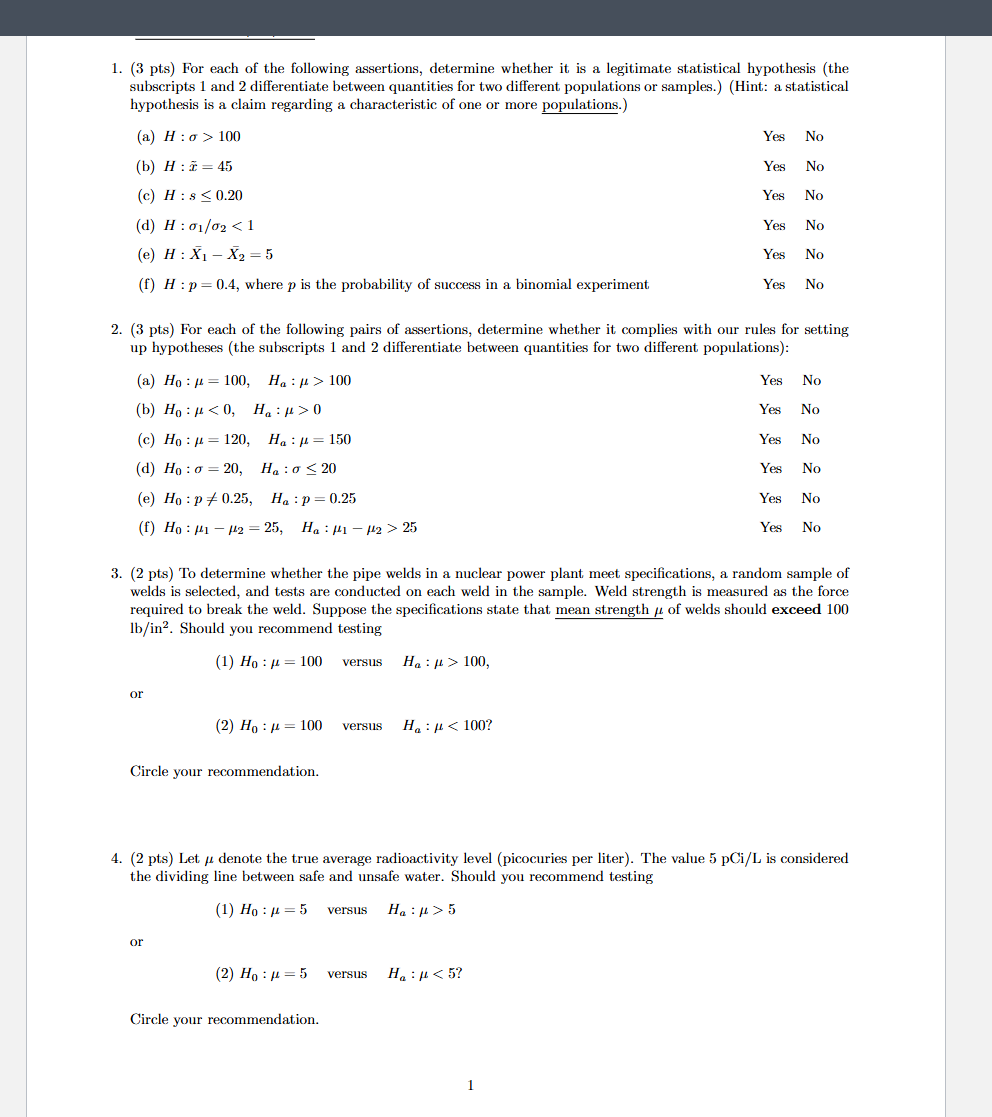 Solved (3 pts) ﻿For each of ﻿the following assertions, | Chegg.com