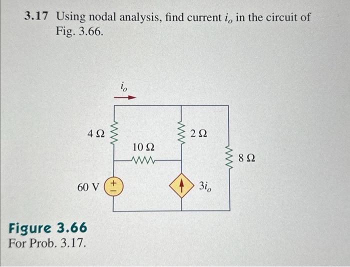 Solved 3.17 Using nodal analysis, find current io in the | Chegg.com
