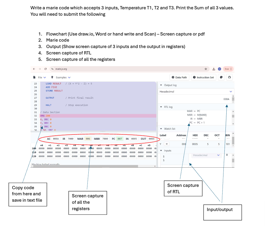 Write a marie code which accepts 3 ﻿inputs, | Chegg.com