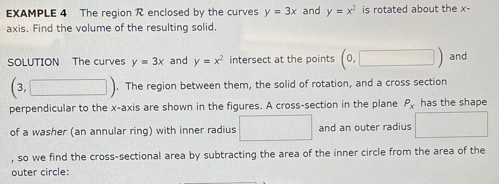 Solved EXAMPLE 4 ﻿The region R ﻿enclosed by the curves y=3x | Chegg.com