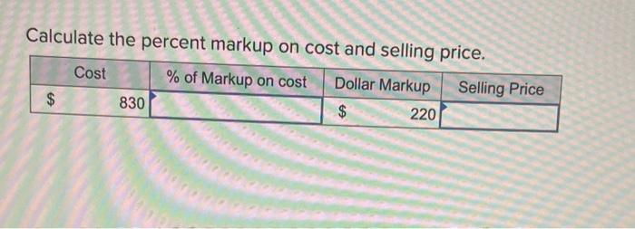 Solved Calculate the percent markup on cost and sellinn | Chegg.com