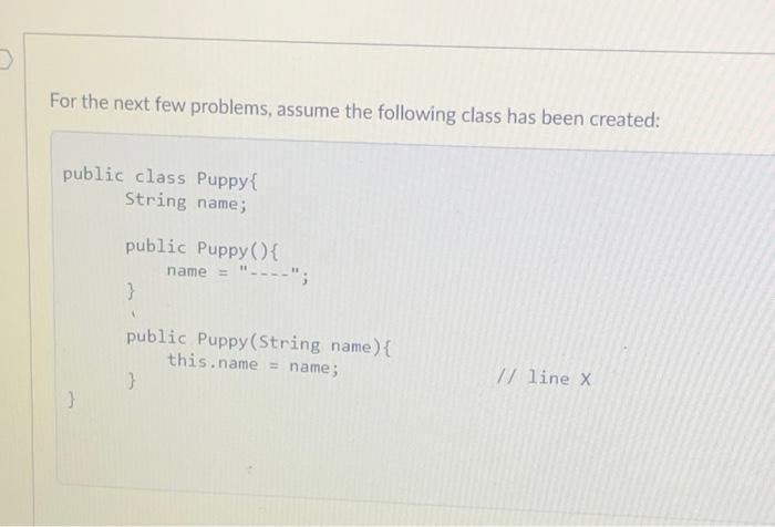Solved For the next few problems, assume the following class | Chegg.com Solved For the next few problems, assume the following class | Chegg.com