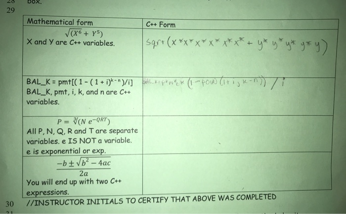 Solved 20 DOX. C++ Form Mathematical form (X6 + 75) X and Y | Chegg.com