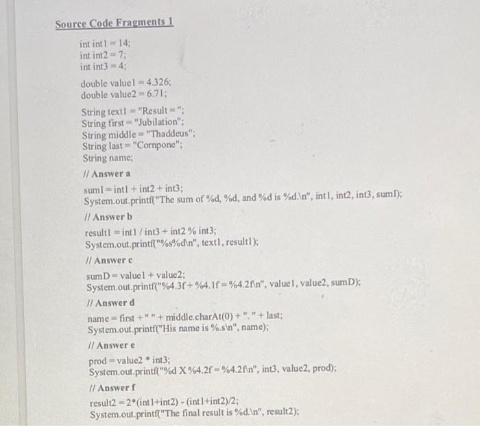 Solved 1. Refer to Source Code Fragments 1 on the Tracer | Chegg.com