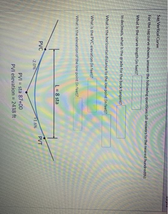 Solved Sag Vertical Curve For the sag curve shown, answer | Chegg.com