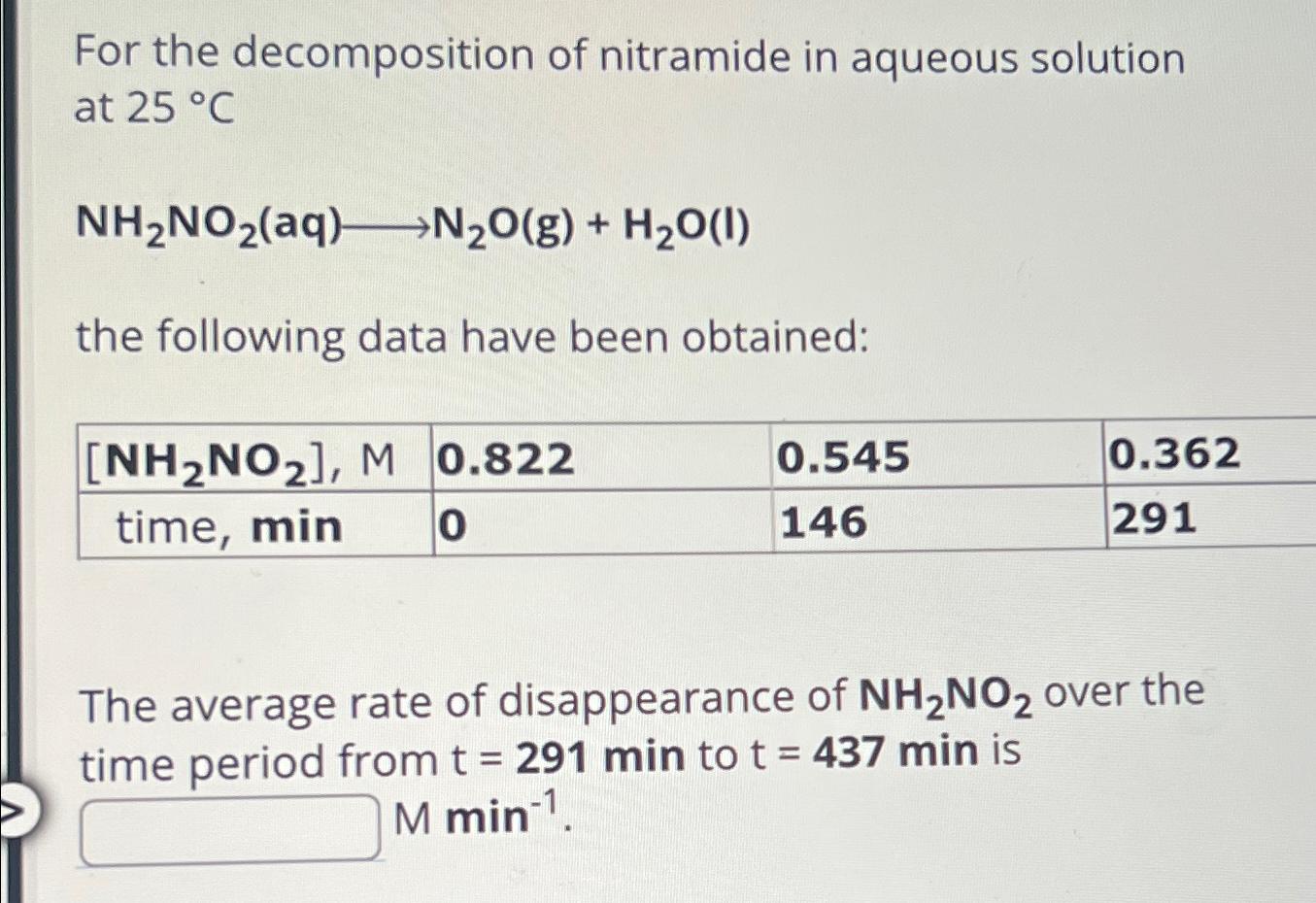 Solved For the decomposition of nitramide in aqueous | Chegg.com
