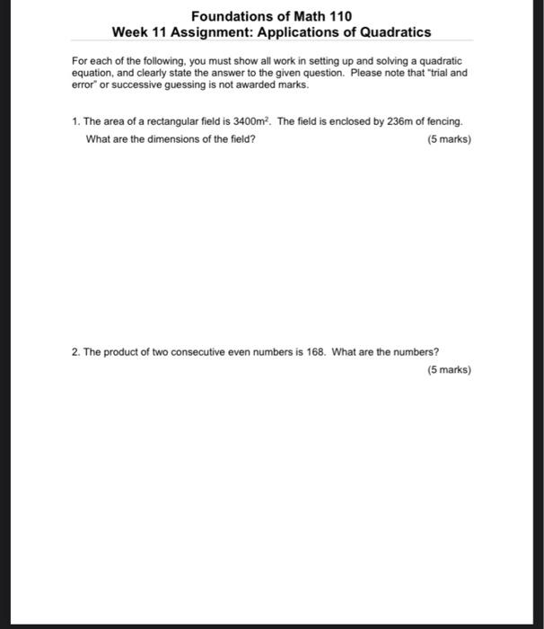 Solved Foundations of Math 110Week 11 Assignment: | Chegg.com