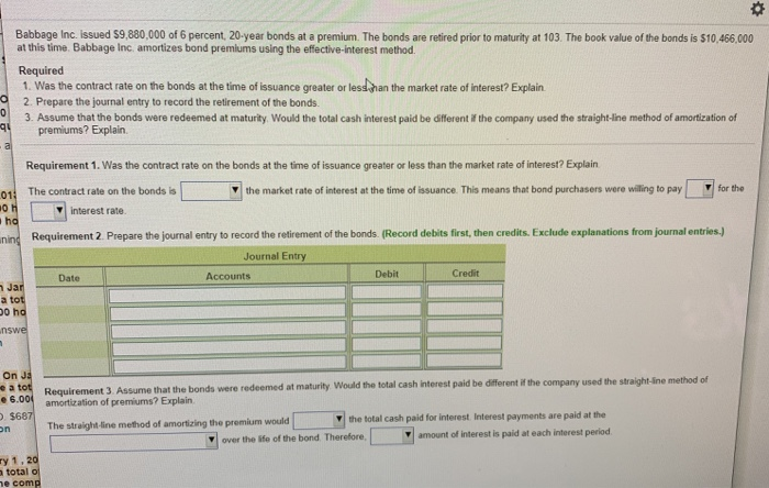 Solved Babbage Inc. issued 59,880,000 of 6 percent, 20-year | Chegg.com