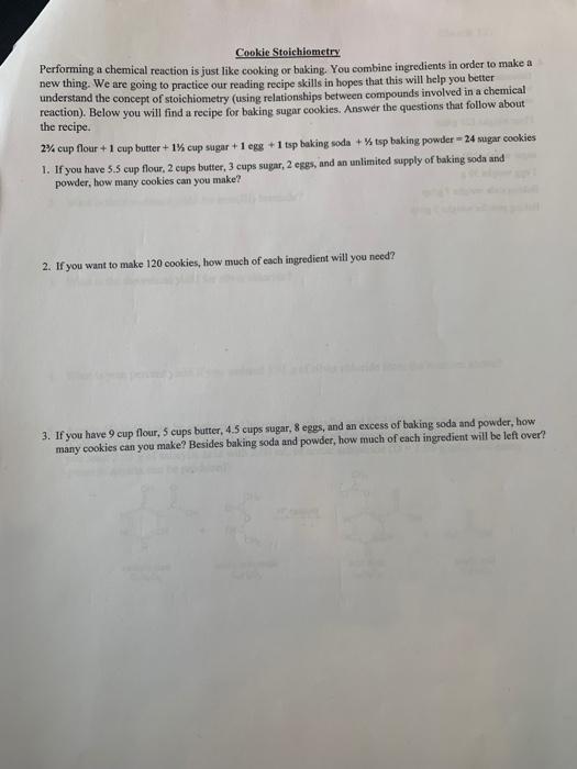 Solved Cookie Stoichiometry Performing a chemical reaction | Chegg.com