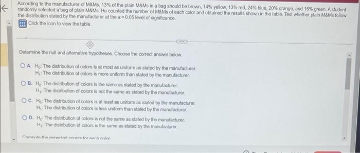 Solved According to the manulacturer of M8Ms, 13% of the | Chegg.com
