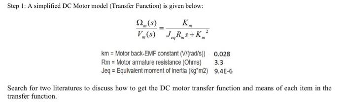 Solved Step 1: A simplified DC Motor model (Transfer | Chegg.com