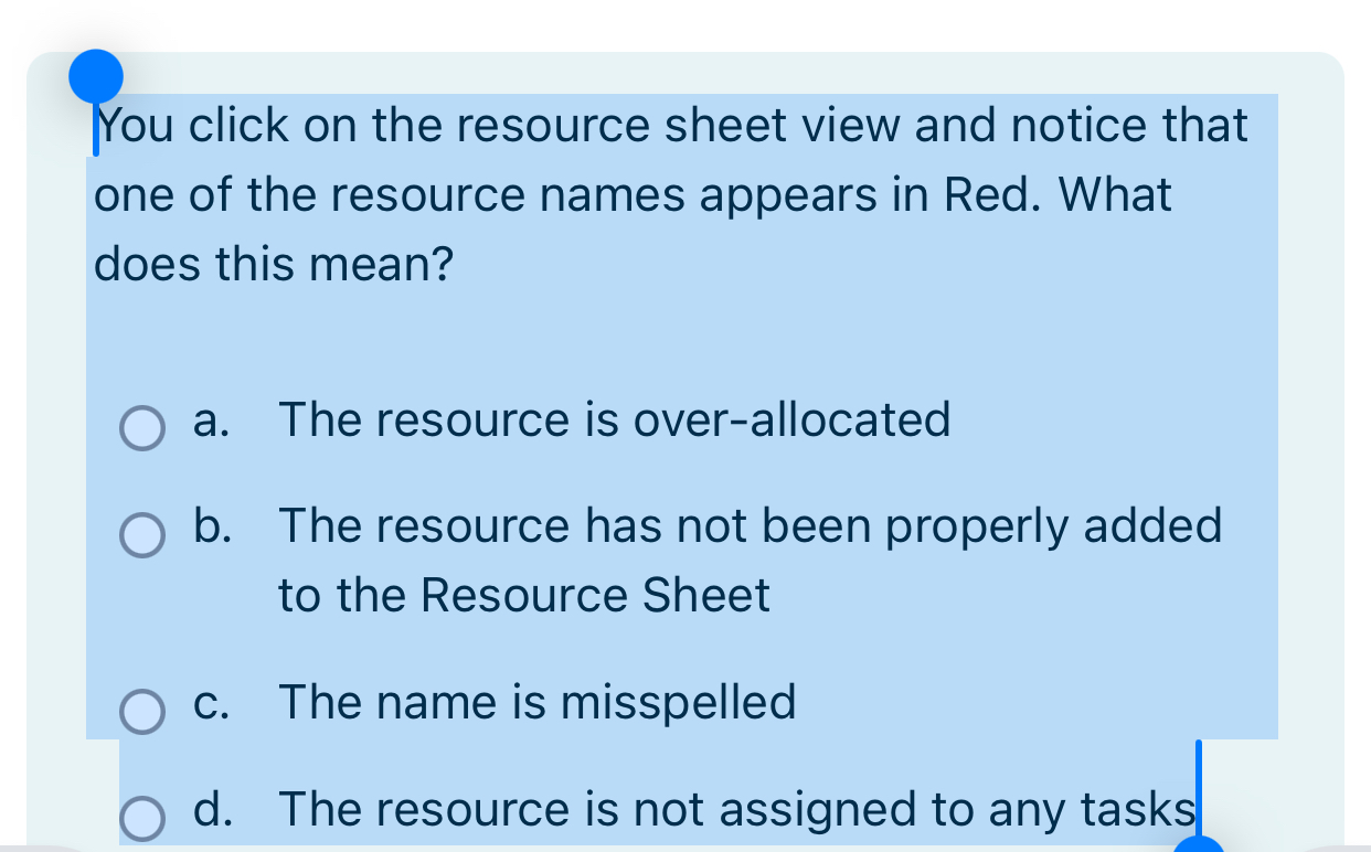 Solved You click on the resource sheet view and notice that | Chegg.com