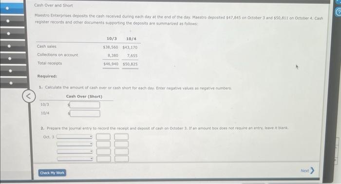 Solved Maestro Enterpeises deposits the cash received during | Chegg.com