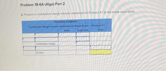 Solved Required information Problem 18-6A (Algo) Break-even | Chegg.com