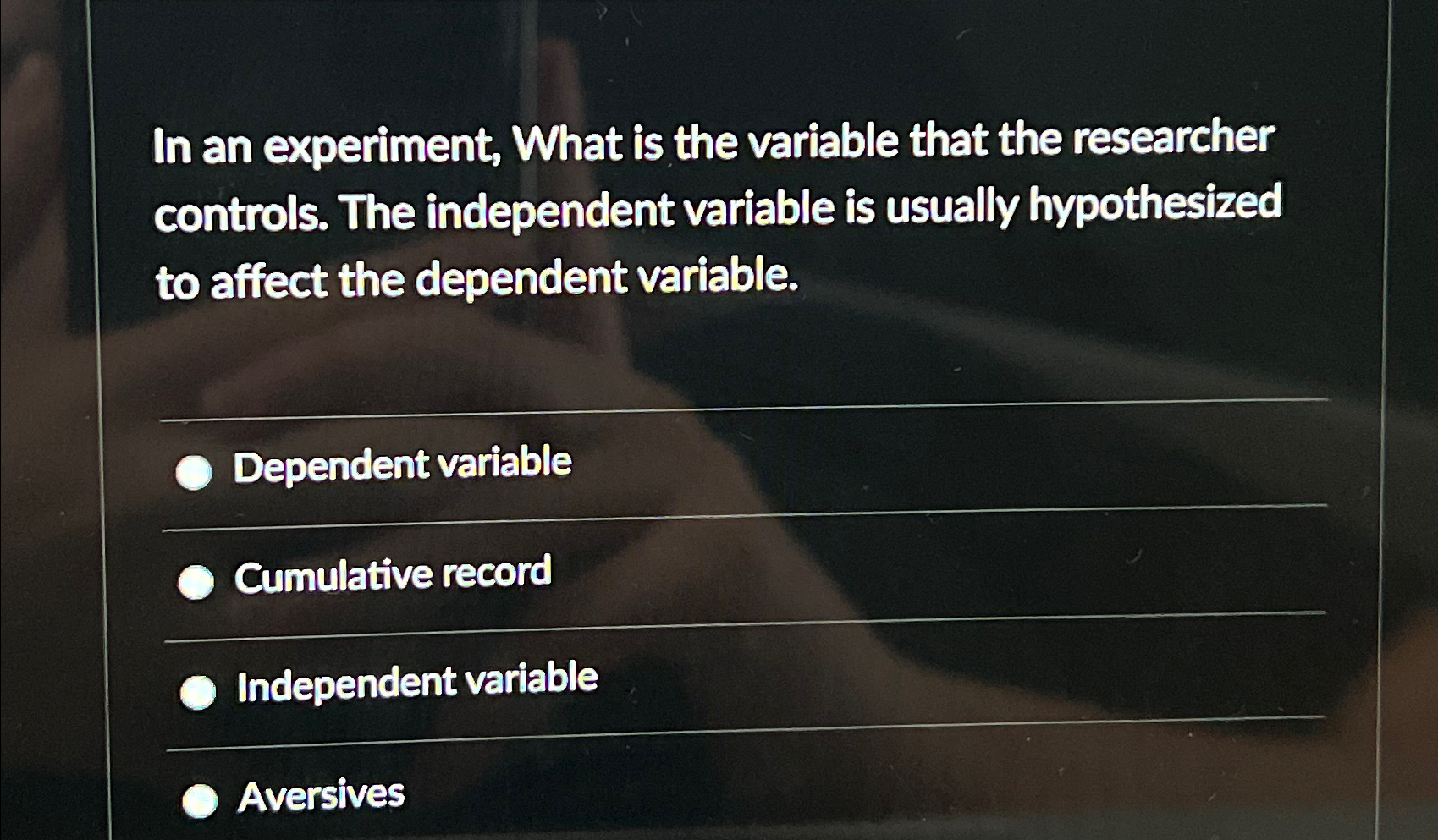 Solved In an experiment, What is the variable that the | Chegg.com