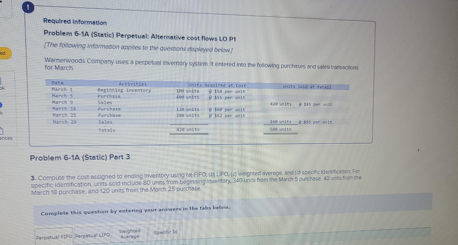 Solved ed ok k 3 ences ! Required Information Problem 6-1A | Chegg.com