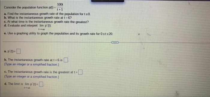 Solved 1001 Consider the population function () t+1 a. Find | Chegg.com