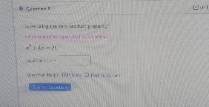Solved Solve using the zero product property. Entafsulutions | Chegg.com