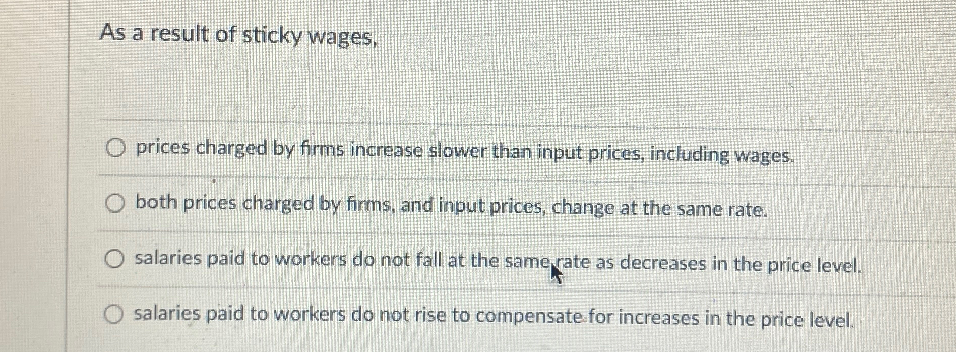 Solved As a result of sticky wages,prices charged by firms | Chegg.com