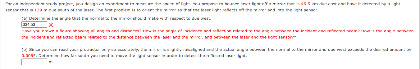 Solved sensor that is 139m ﻿due south of the laser. The | Chegg.com