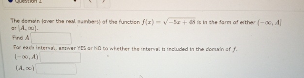 Solved The domain (over the real numbers) ﻿of the function | Chegg.com