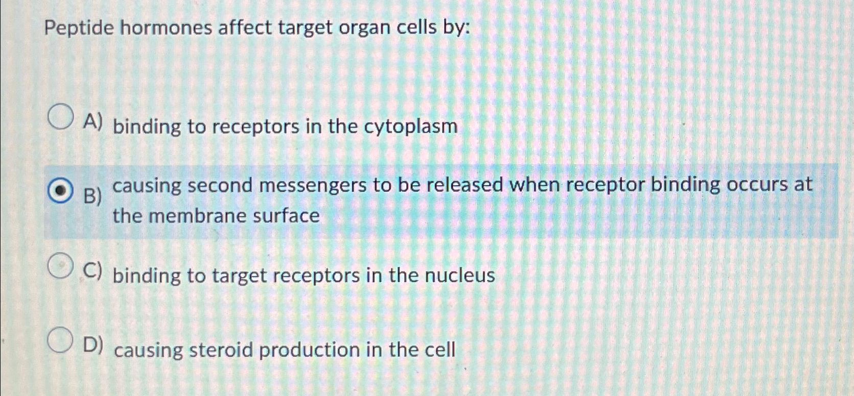 Solved Peptide hormones affect target organ cells by:A) | Chegg.com