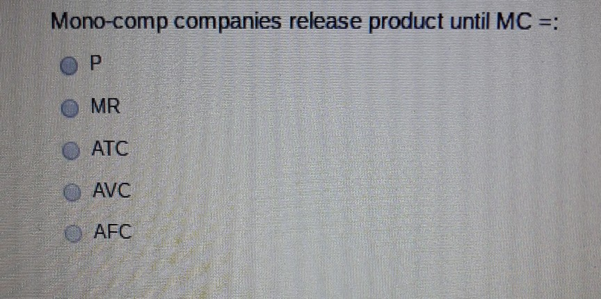 Solved Mono-comp companies release product until MC =: OP MR | Chegg.com
