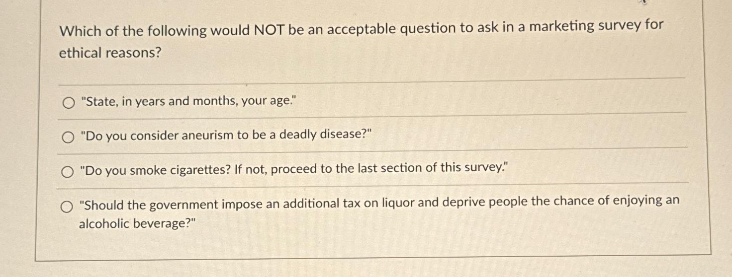 Solved Which of the following would NOT be an acceptable | Chegg.com