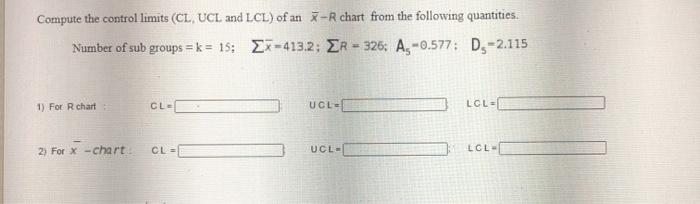 Solved Compute the control limits (CL, UCL and LCL) of an - | Chegg.com