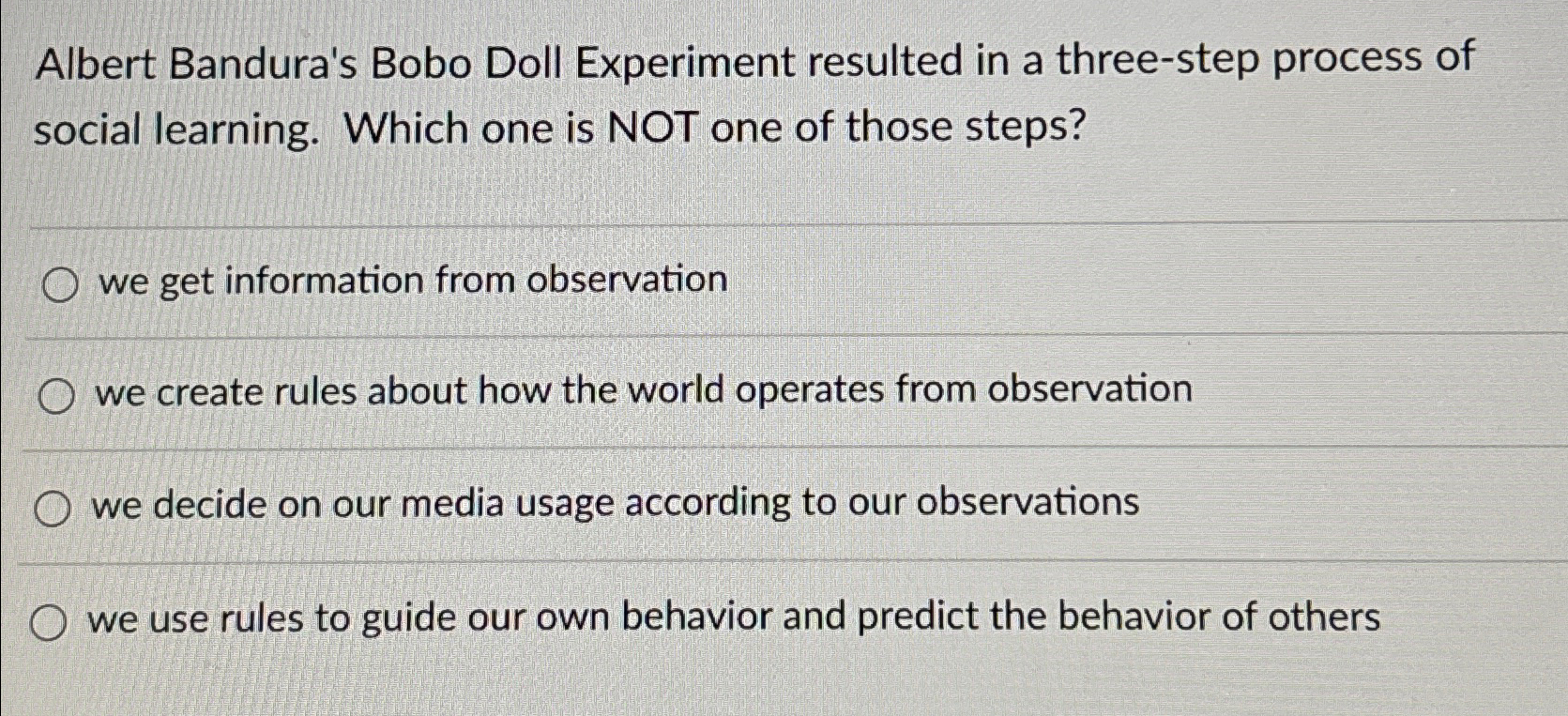 Solved Albert Bandura's Bobo Doll Experiment resulted in a | Chegg.com