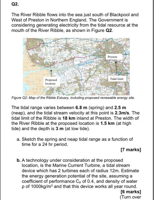Solved Q2. The River Ribble flows into the sea just south of | Chegg.com
