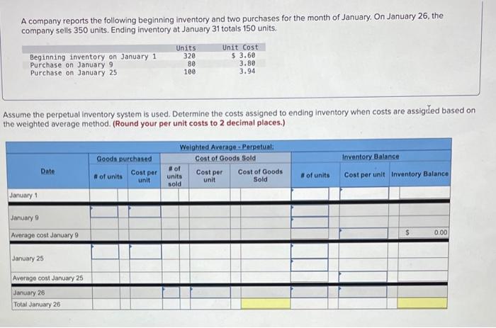 Solved A company reports the following beginning inventory | Chegg.com