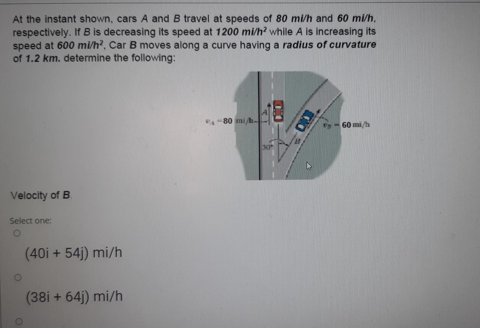 Solved At the instant shown, cars A and B travel at speeds | Chegg.com