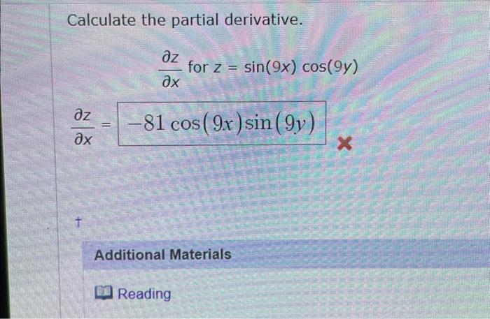 Solved Calculate the partial derivative. ∂x∂z for | Chegg.com