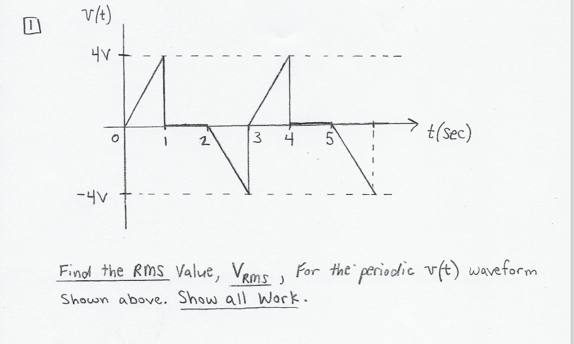 Solved (1)Find the RMS Value, VRMS , ﻿For the periodic v(t) | Chegg.com