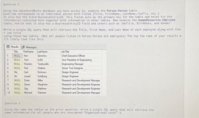 Solved Question 1. Using the AdventureWorks database you | Chegg.com