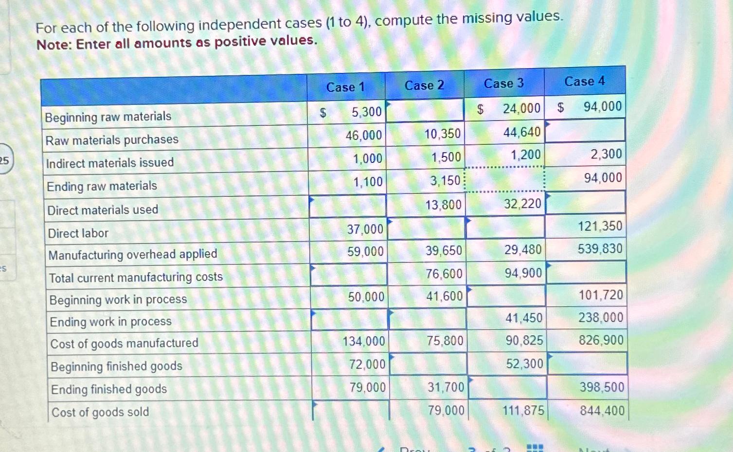 Solved For each of the following independent cases ( 1 ﻿to | Chegg.com