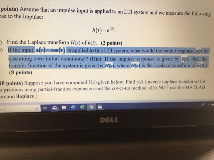 Solved points) Assume that an impulse input is applied to an | Chegg.com