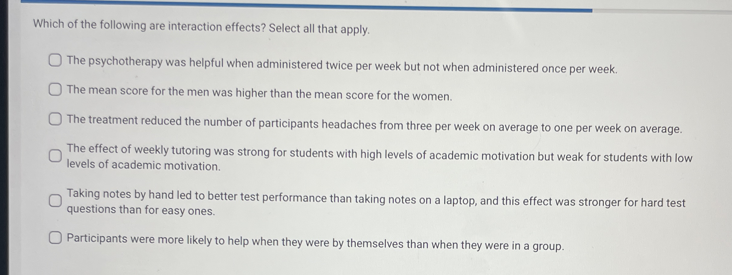 Solved Which of the following are interaction effects? | Chegg.com
