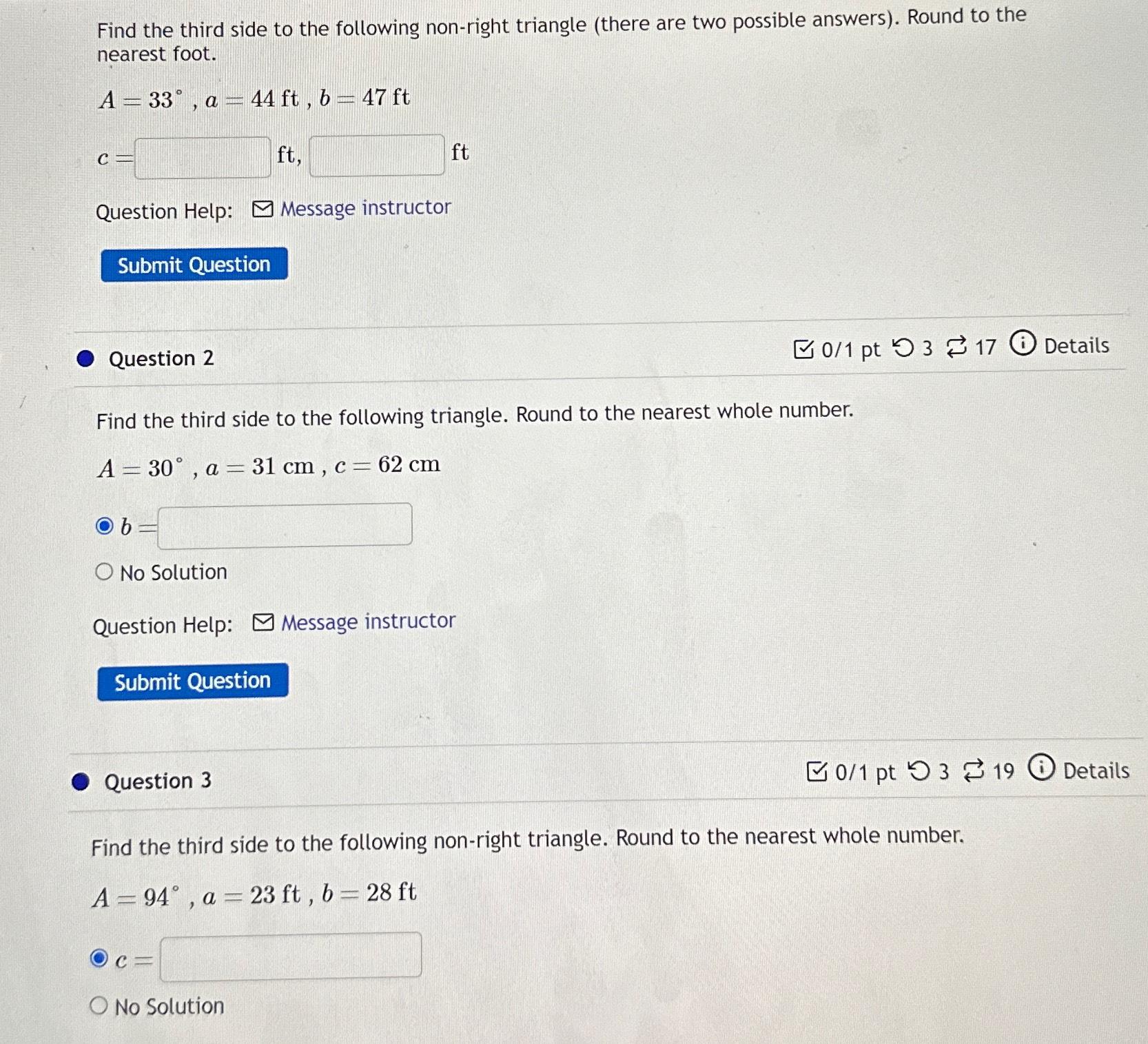 Solved Find the third side to the following non-right | Chegg.com
