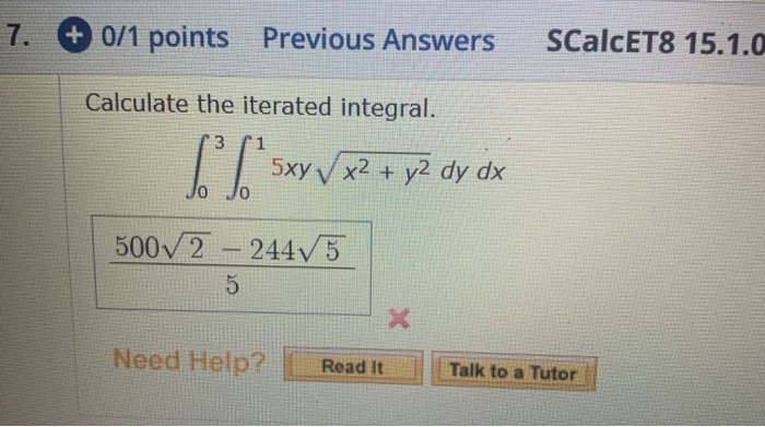 Solved 7. + 0/1 points Previous Answers SCalcET8 15.1.0 | Chegg.com