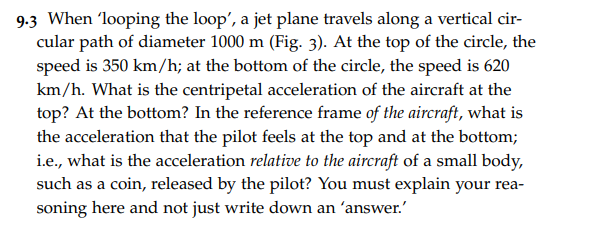 Solved 9.3 ﻿When 'looping the loop', a jet plane travels | Chegg.com