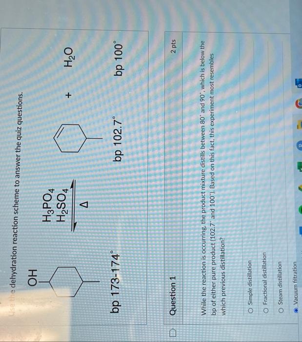 Solved dehydration reaction scheme to answer the quiz | Chegg.com