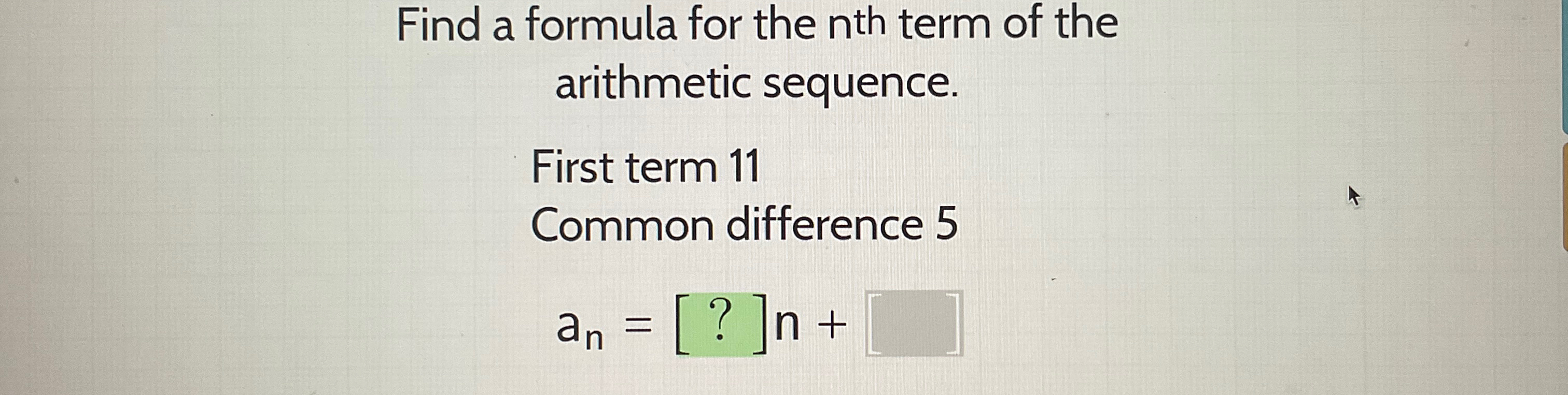Solved Find a formula for the nth term of the arithmetic | Chegg.com