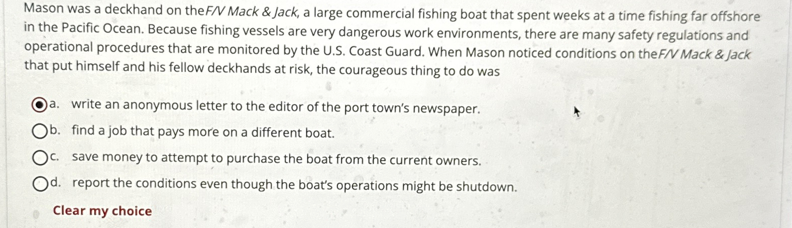 Solved Mason was a deckhand on theFN Mack & Jack, a large | Chegg.com