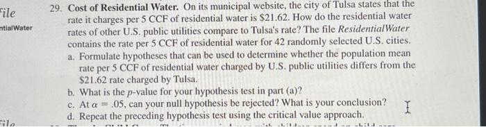Solved 29. Cost of Residential Water. On its municipal | Chegg.com