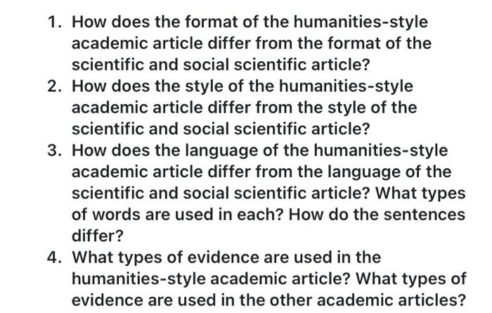1. How does the format of the humanities-style | Chegg.com