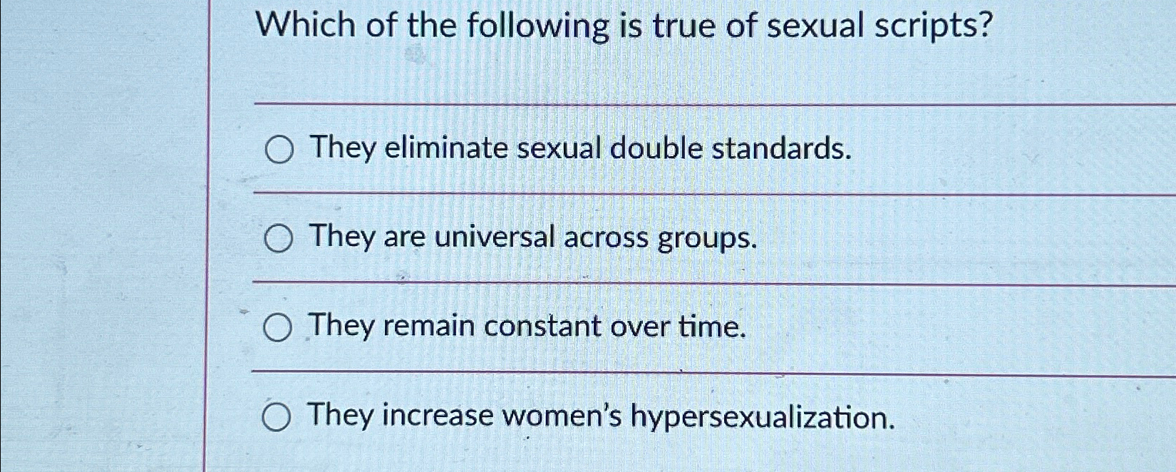 Solved Which Of The Following Is True Of Sexual Scriptsthey 