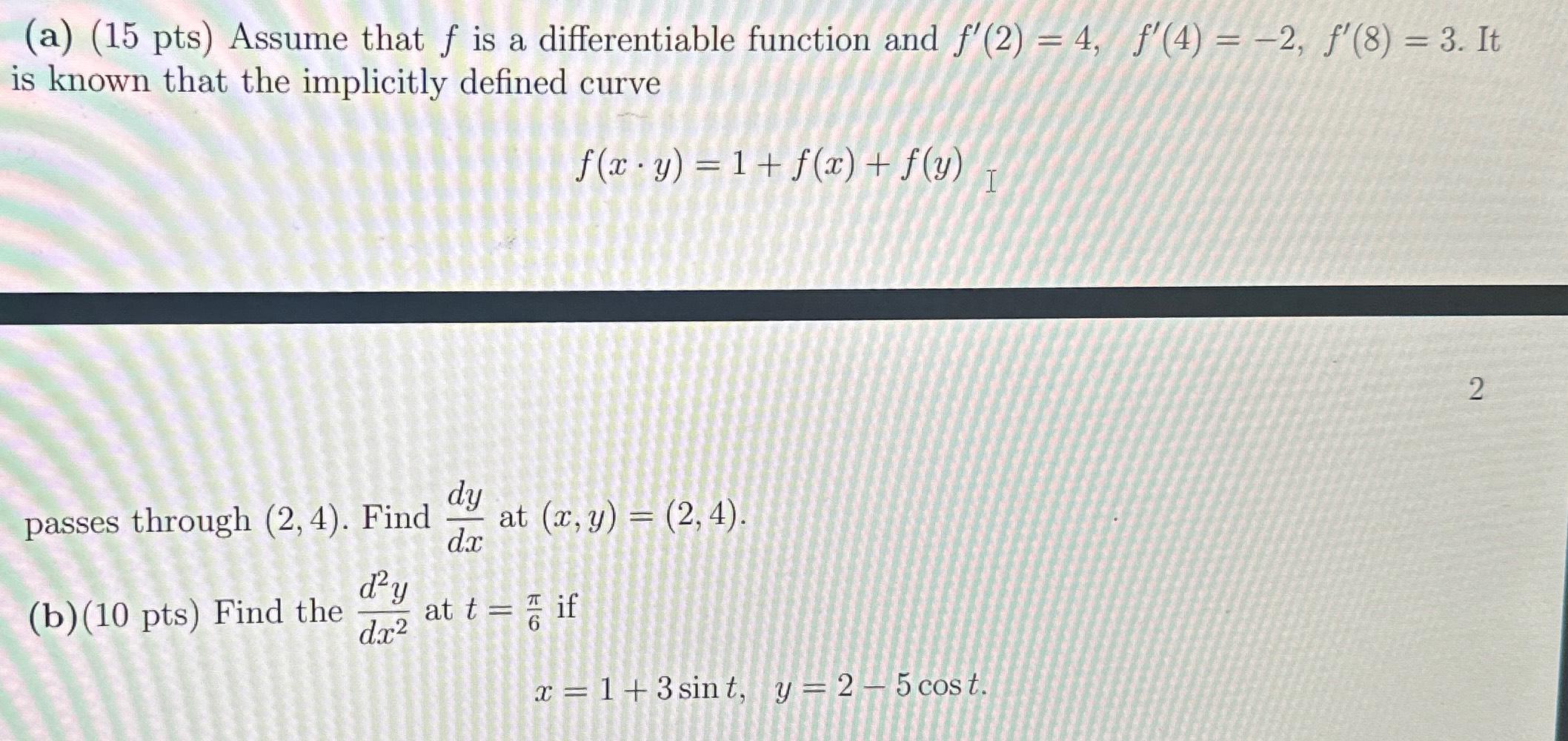 Solved (a) ﻿Assume that f ﻿is a differentiable function and | Chegg.com