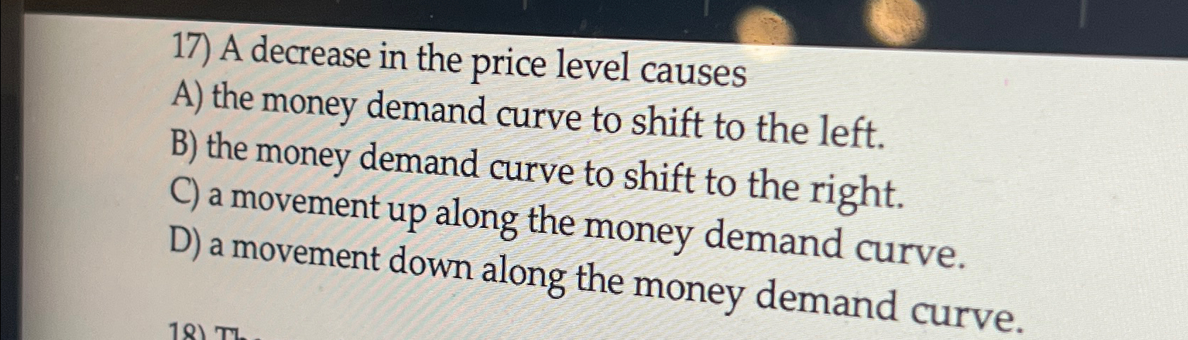 Solved A decrease in the price level causesA) ﻿the money | Chegg.com